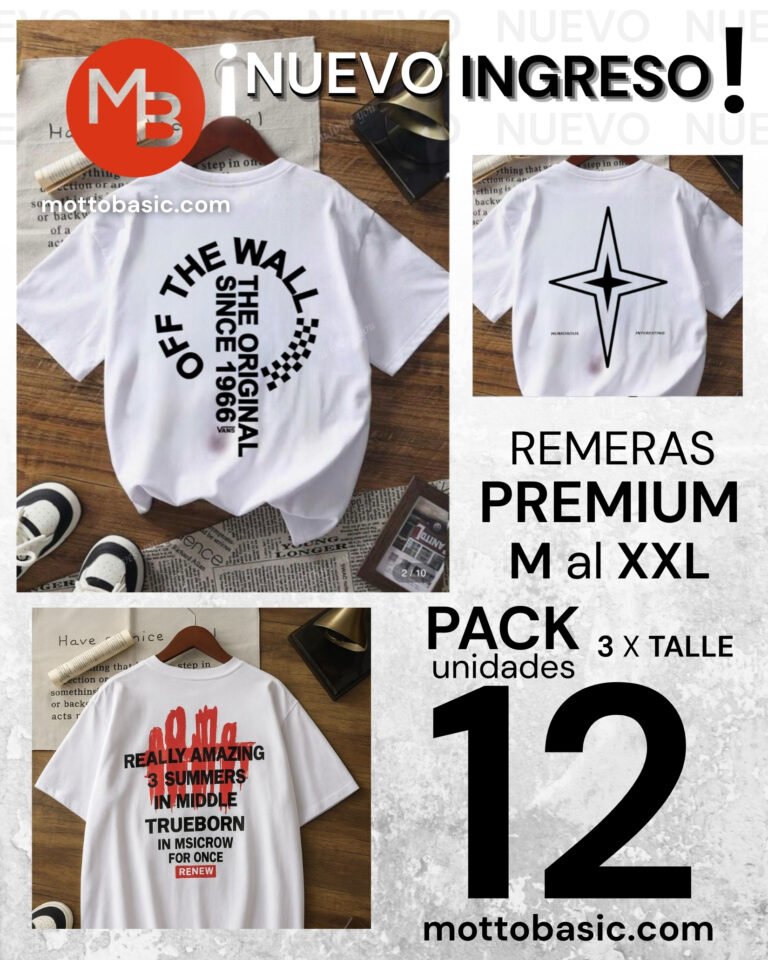 PACK 12 REMERAS ESTAMPADAS PREMIUM – mottobasic.com